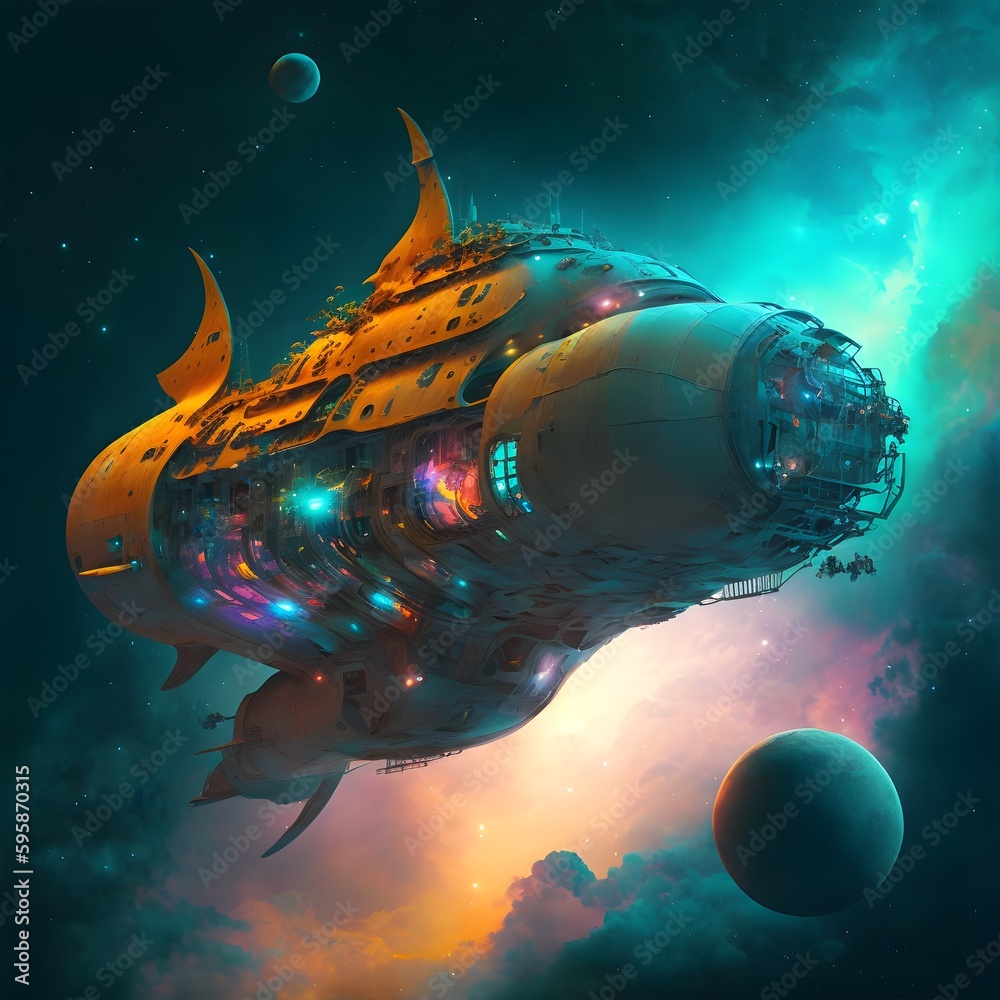 epic space opera cargo spaceship in shape of catfish parametric ...