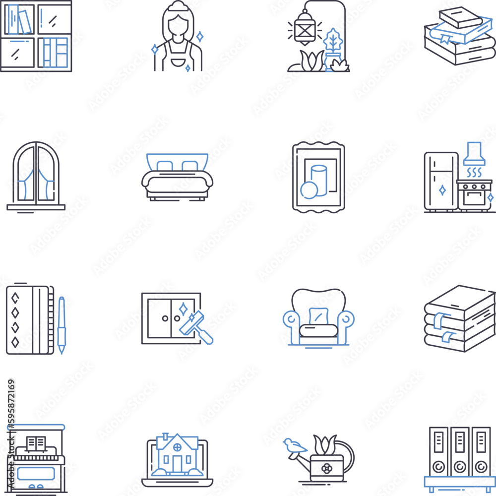 Abiding in line icons collection. Harmony, Perseverance, Trust, Endurance, Dedication ...