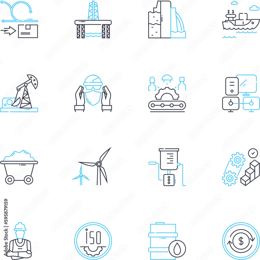 Production linear icons set. Manufacturing, Assembly, Fabrication ...