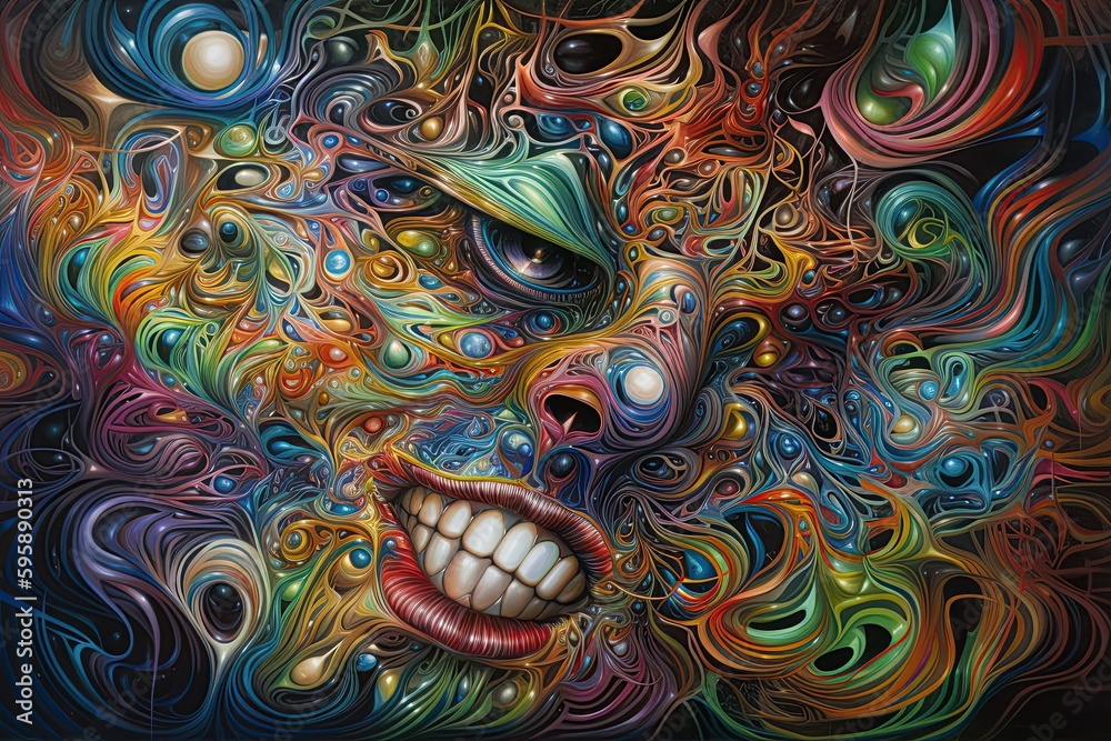 Colorful abstract painting with a smiling face in a palette bold and ...