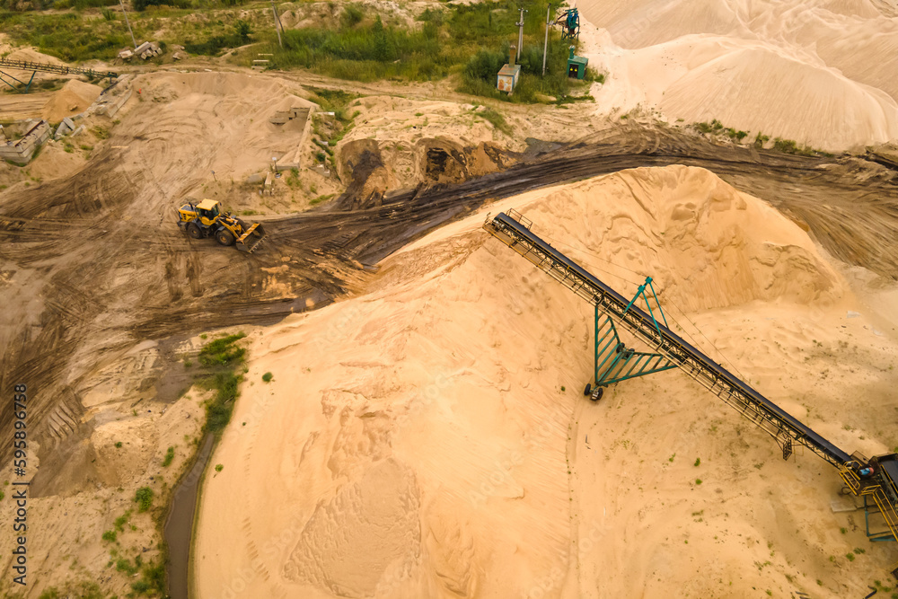 Conveyor and production of construction sand. Quarry and mineral ...