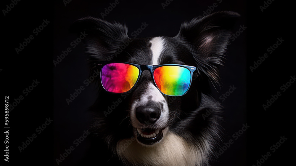 Funny cute puppy dog border collie in LGBT rainbow sunglasses. Dog Gay ...