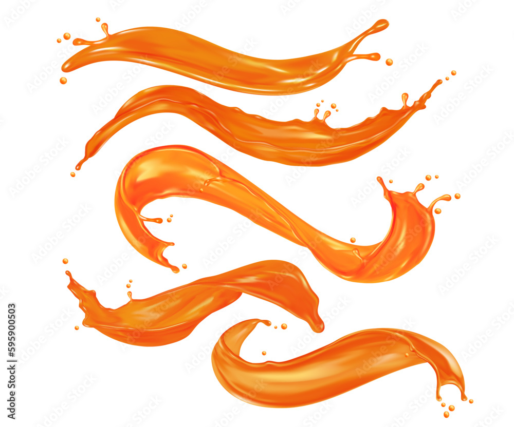 Vetor de Caramel sauce, syrup wave splash, swirl or flow with drops ...