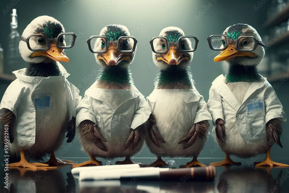 Ducks as scientists experiment created with Generative AI technology ...