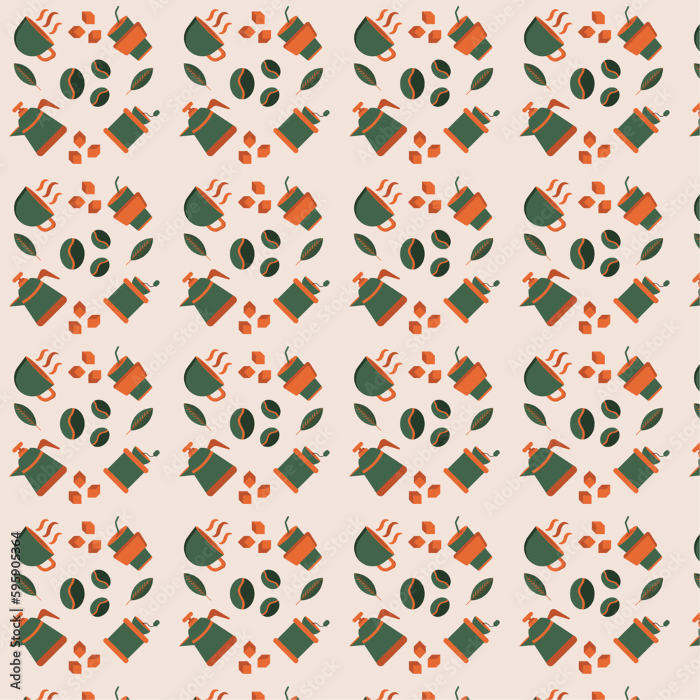 coffee pattern with flat design colorful elements like coffee cup,jar ...