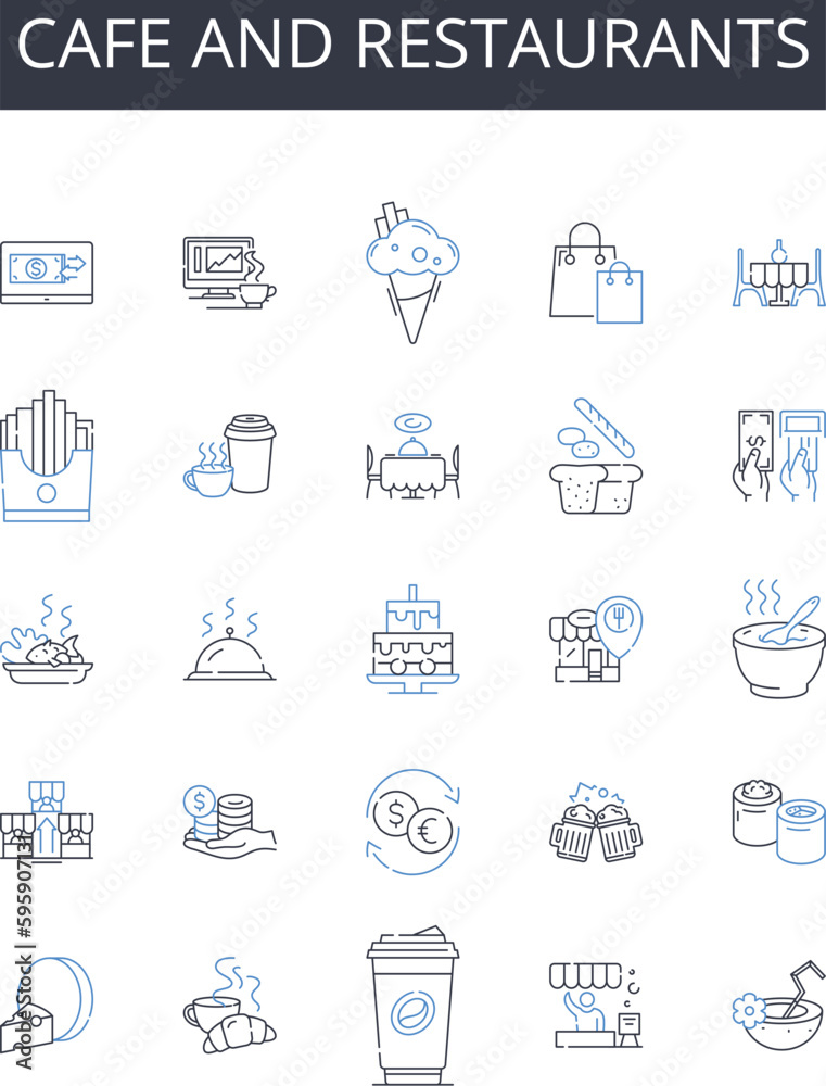 Cafe and restaurants line icons collection. Bistro, Diner, Eatery ...