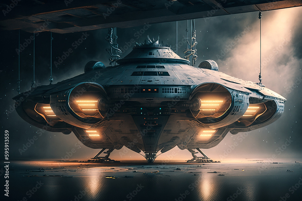 Alien Space Ship. Generative AI. A digital painting of an alien space ...