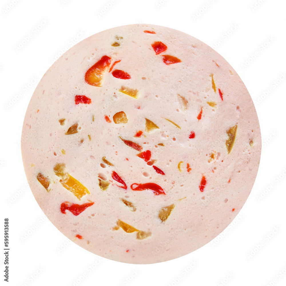 1 Scheibe Lyoner Wurst aus Geflügel mit Paprika Hintergrund transparent ...
