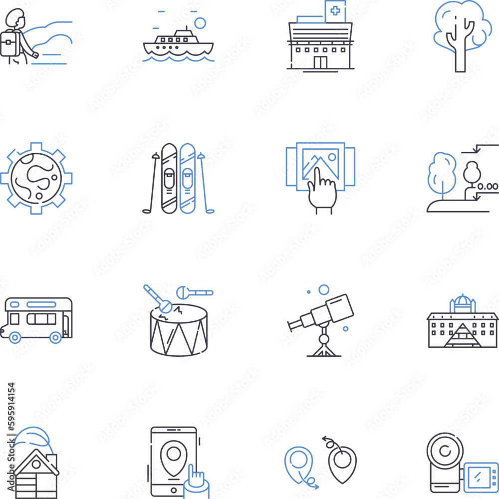 Continent-hopping line icons collection. Adventure, Discovery, Travel ...