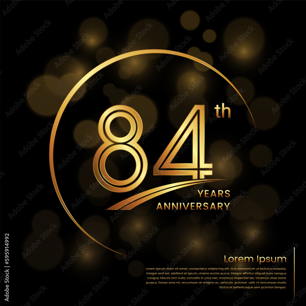 84th Anniversary logo design with double line numbers. Golden number ...