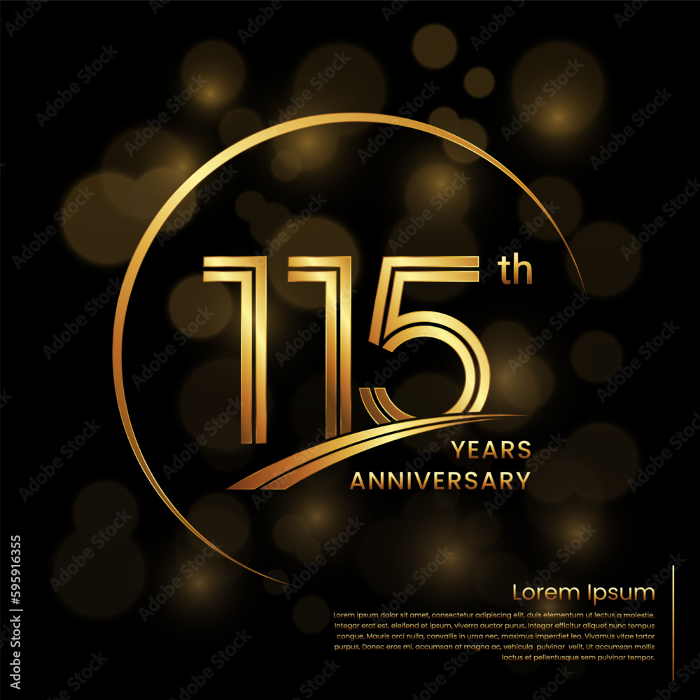 115th Anniversary logo design with double line numbers. Golden number ...