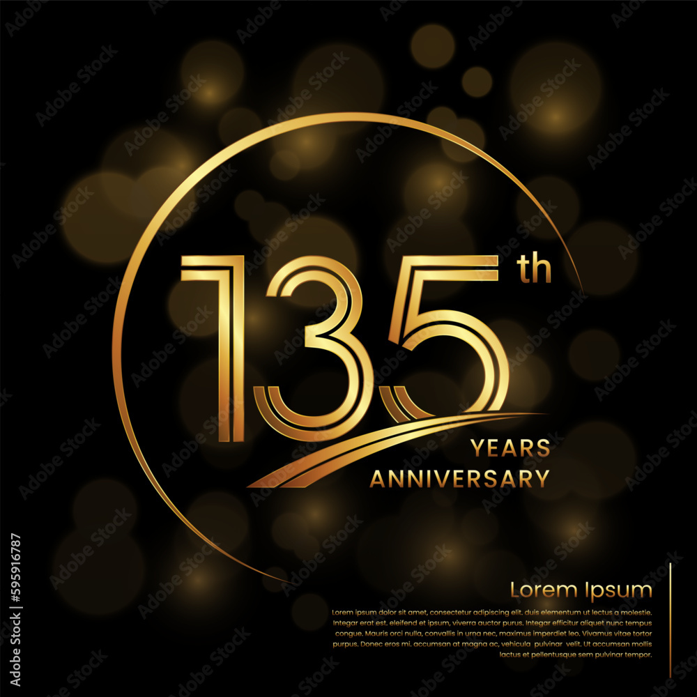 135th Anniversary logo design with double line numbers. Golden number ...