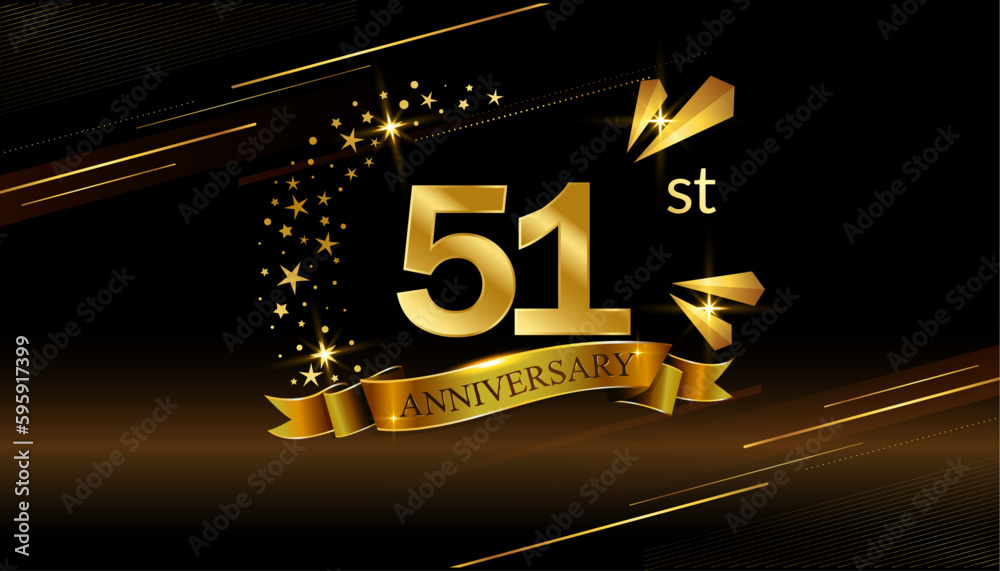 51st anniversary logo with golden ring, confetti and Gold ribbon ...