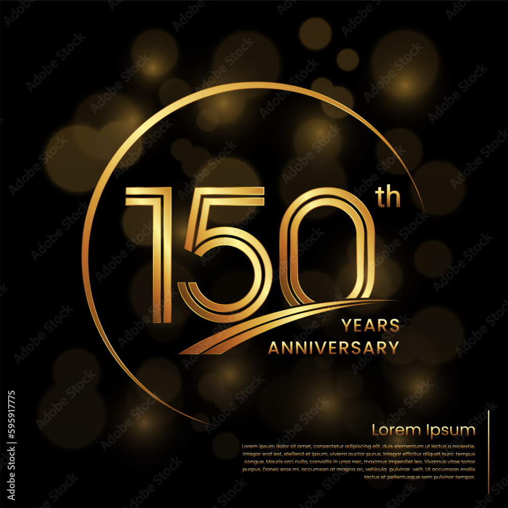 150th Anniversary logo design with double line numbers. Golden number ...