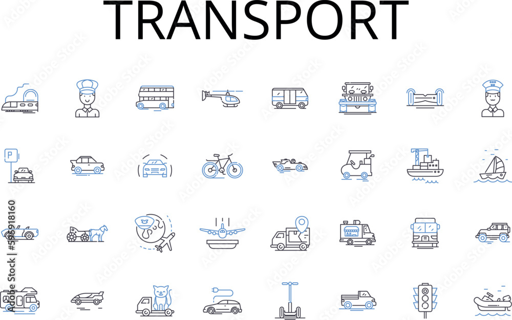 Transport line icons collection. Movement, Carriage, Conveyance ...