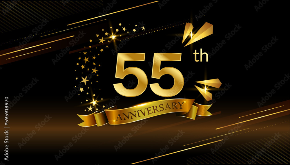 55th anniversary logo with golden ring, confetti and Gold ribbon ...