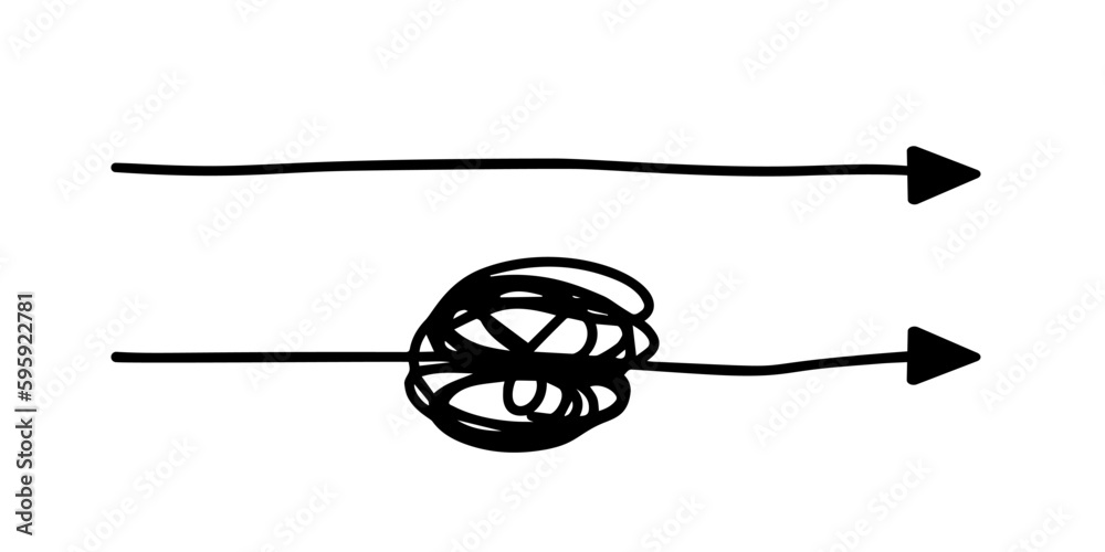 Hand drawn vector illustration of complex and easy way sign. Symbol of ...