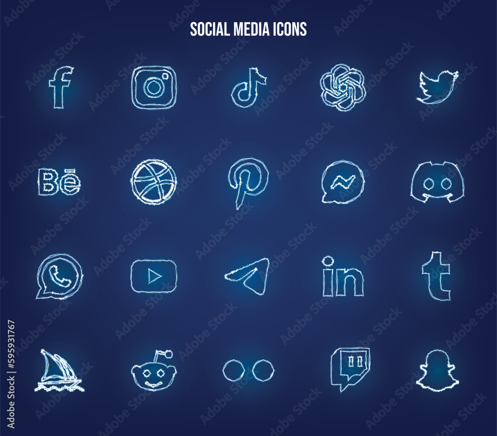 Popular social network symbols, social media logo icons collection ...
