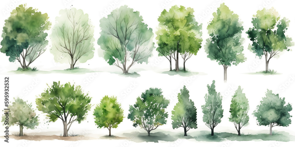 watercolor tree collection. Set of hand drawn trees. forest tree pack ...