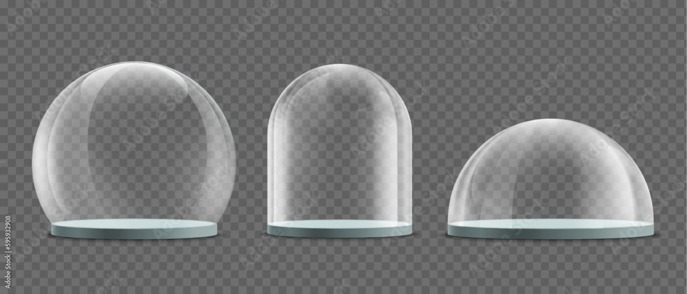 Glass dome. Mockup isolated on a transparent background. Set of blank ...