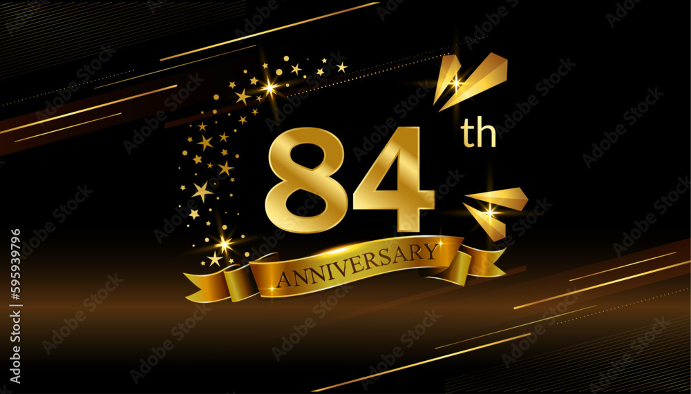 84th anniversary logo with golden ring, confetti and Gold ribbon ...