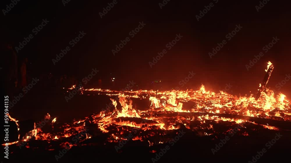 Ash and fire after burning the temple or art object at the music ...