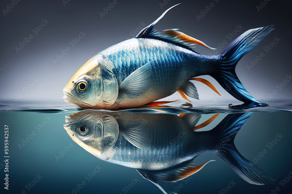 surreal image of a fish in and out of water, studio. Ai generated ...