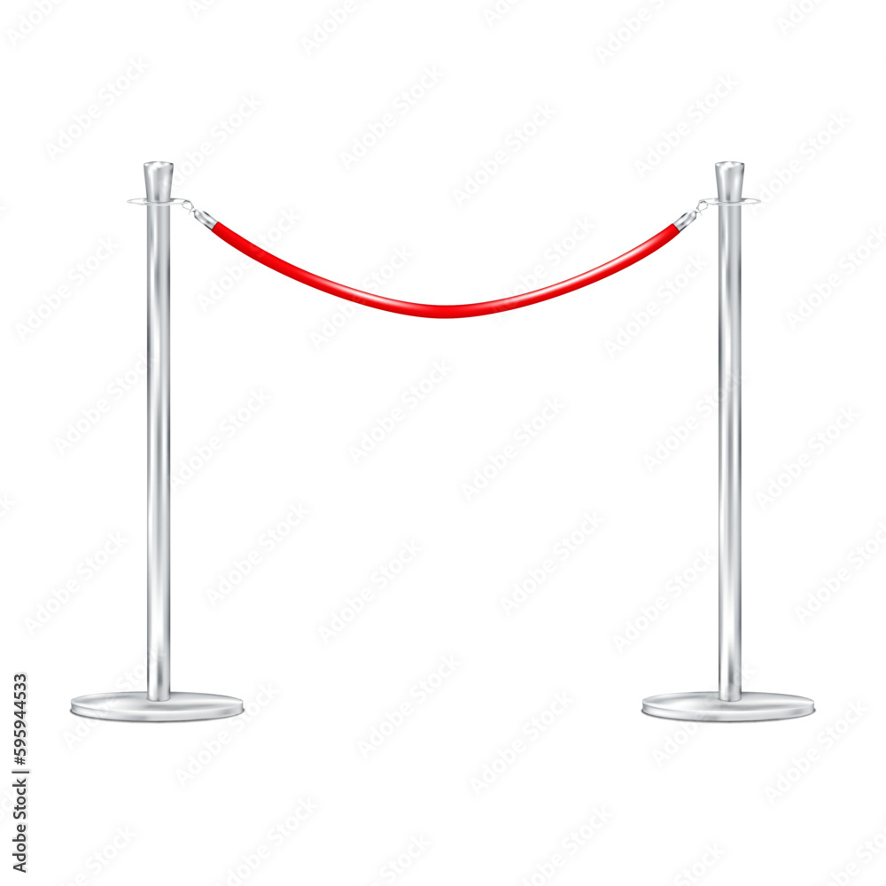 Queue, crowd control barrier isolated on white background realistic ...