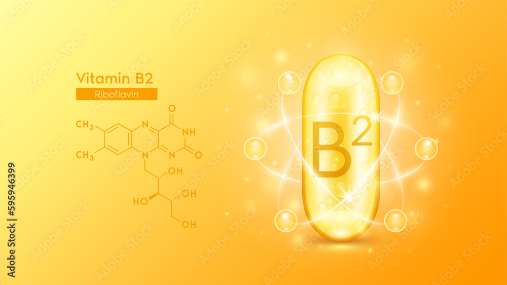 Gold oil capsule vitamin B2 or Riboflavin and structure chemical ...