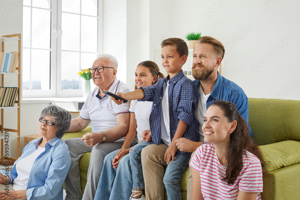 Grandparents, mother, father and two little kids, sister and brother ...