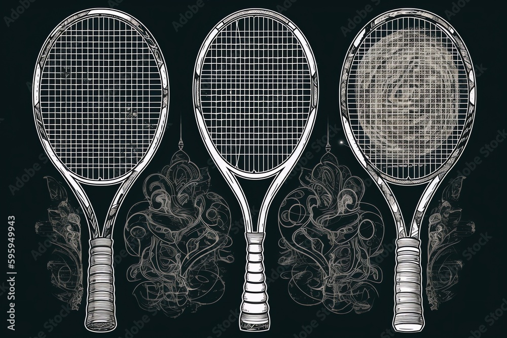 Illustration of tennis rackets with logos for sports team, tournament ...