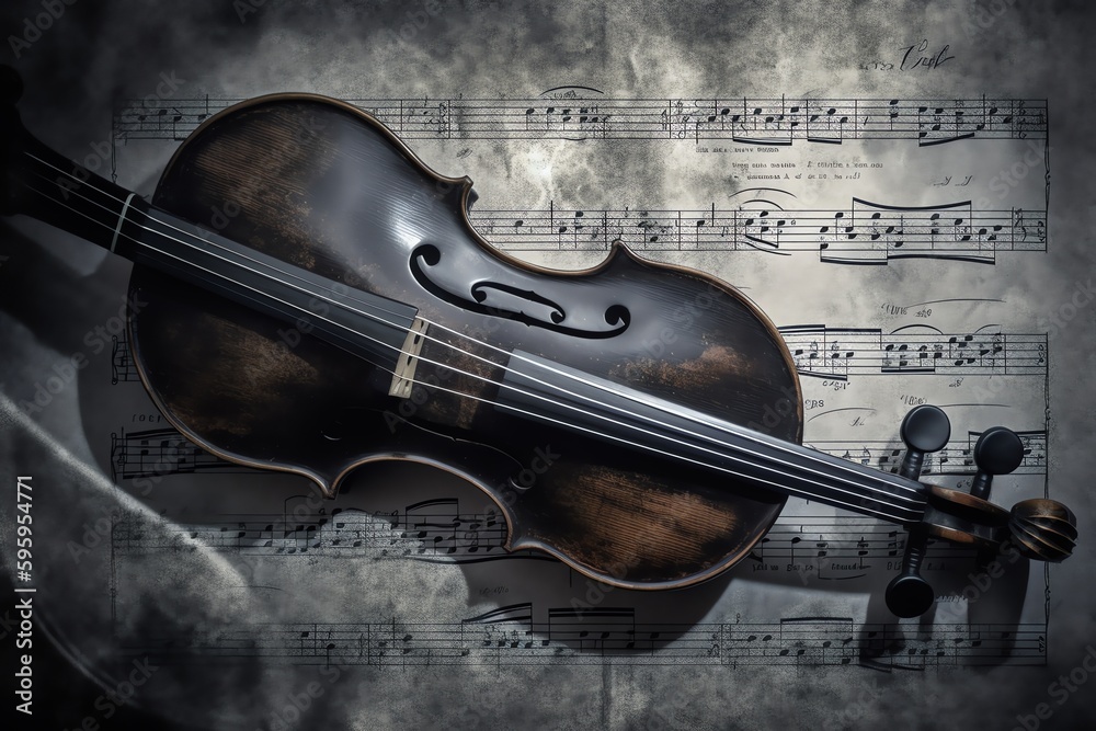 Printable artwork featuring a violin and music notes on a graphite ...