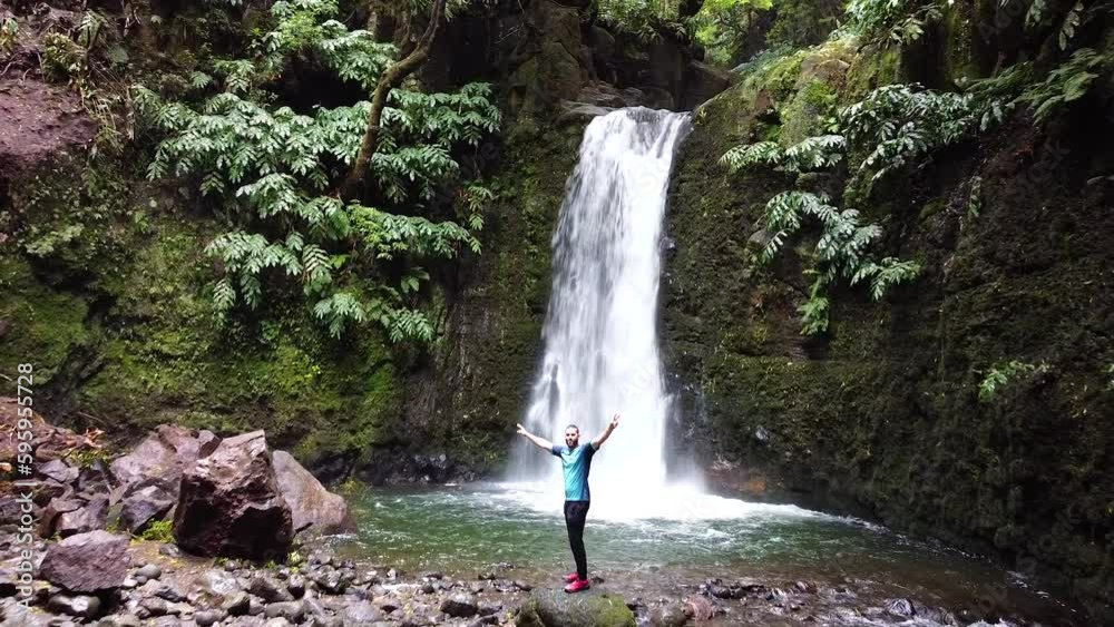 Waterfall in Sao Miguel, Azores. Track of water fall amidst beautiful ...