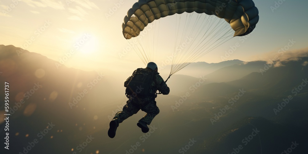 Parachuting. Action sport. Paratroopers or parachutist free-falling and ...