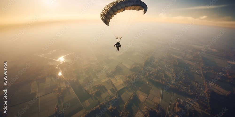 Parachuting. Action sport. Paratroopers or parachutist free-falling and ...