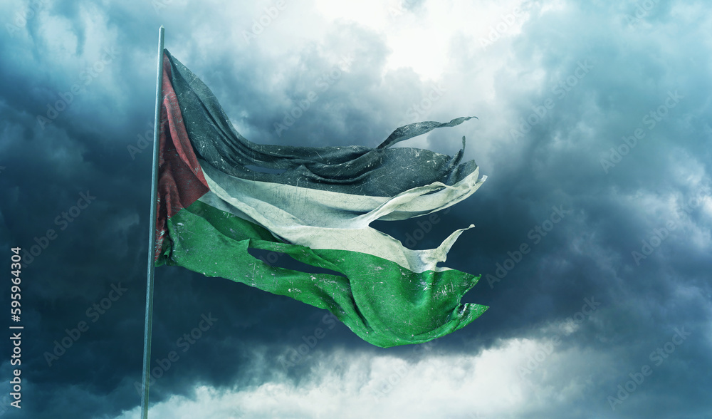 Palestine Flag, Palestine, State of Palestine - Torn and worn Flag ...