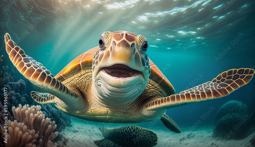 Tortuga Marina Hd Sea Turtle Swimming In Blue Seas And Sky 7074153