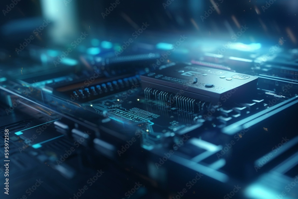 Futuristic blue data transfer concept in digital style. Rendered in 3D ...