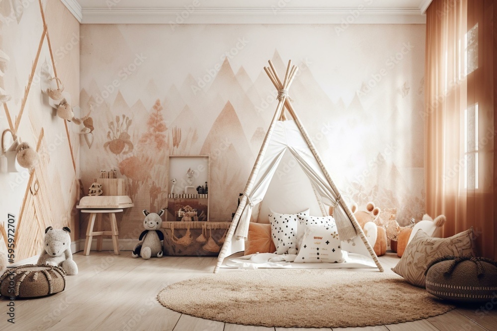 A transparent wall mock-up for kids' rooms to apply distinct wallpaper ...