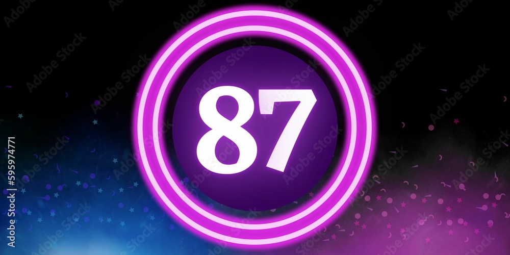Number 87. Banner with the number eighty seven on a black background ...