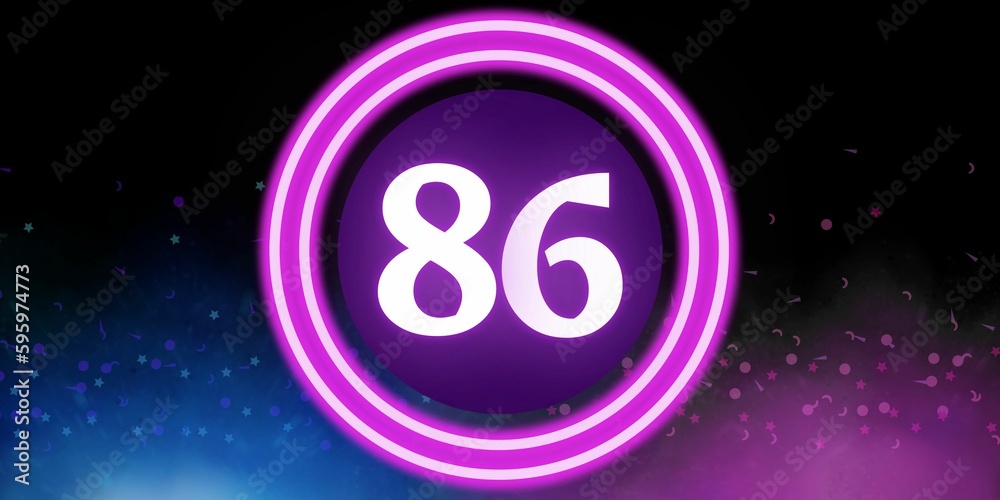 Number 86. Banner with the number eighty six on a black background and ...