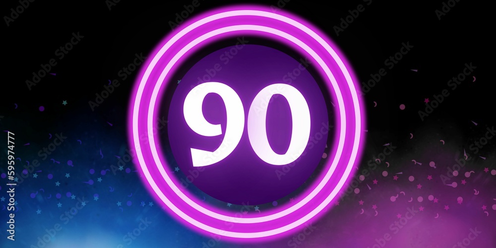 Number 90. Banner with the number ninety on a black background and blue ...