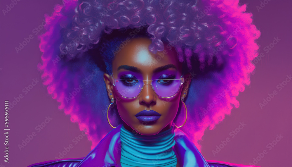 1980s vintage fashion portrait of a black african american woman with ...