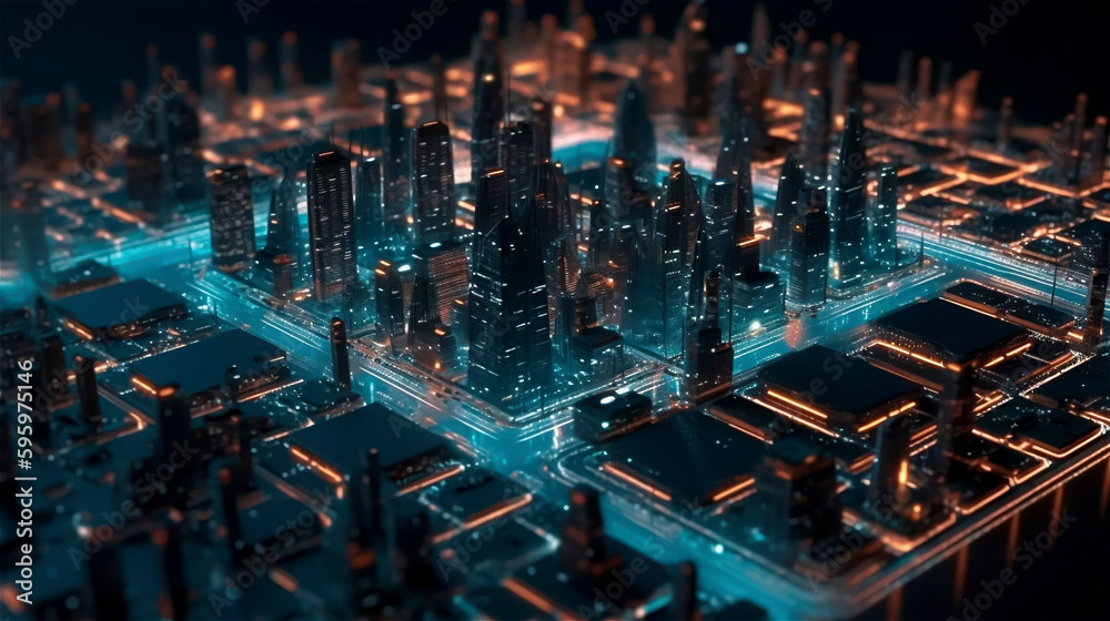 computer board that looks like a big city, gerenative AI Stock ...