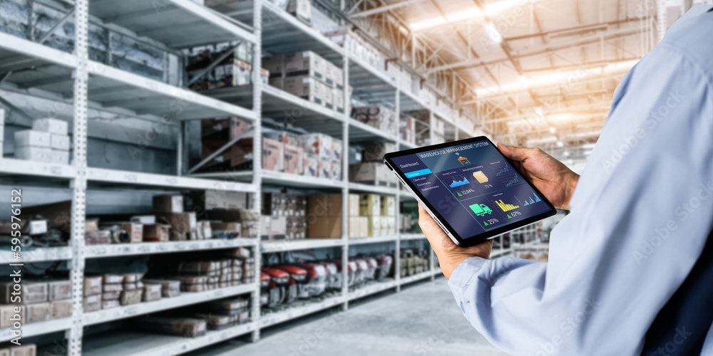 Smart Warehouse,Inventory management system concept.Manager using ...
