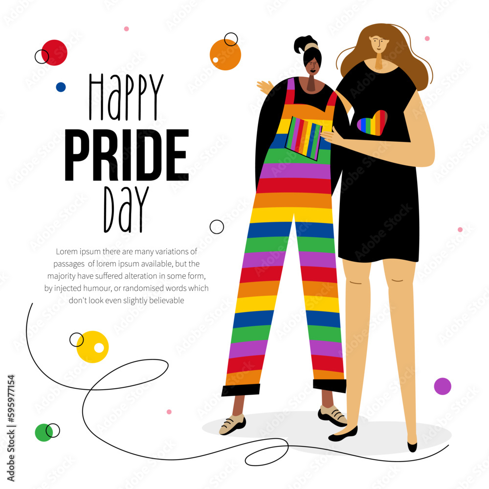 The LGBTQ couple womans and phrase HAPPY PRIDE DAY. They celebration ...
