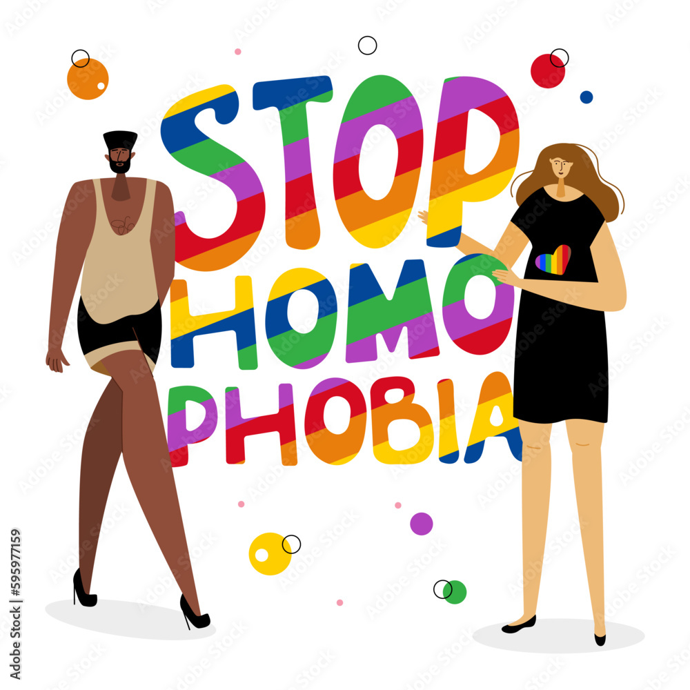 Vecteur Stock The LGBTQ couple, african american man and woman near ...