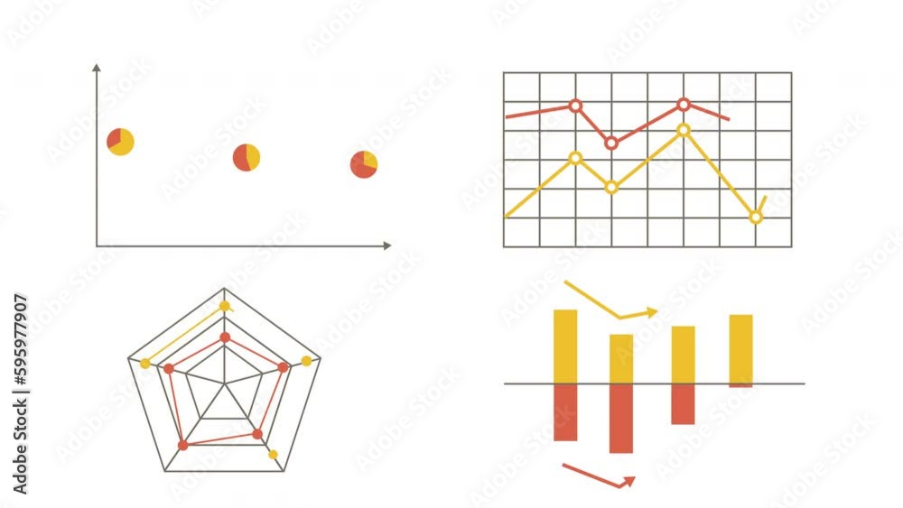 Set of four animated diagrams, graphs and charts isolated on white ...