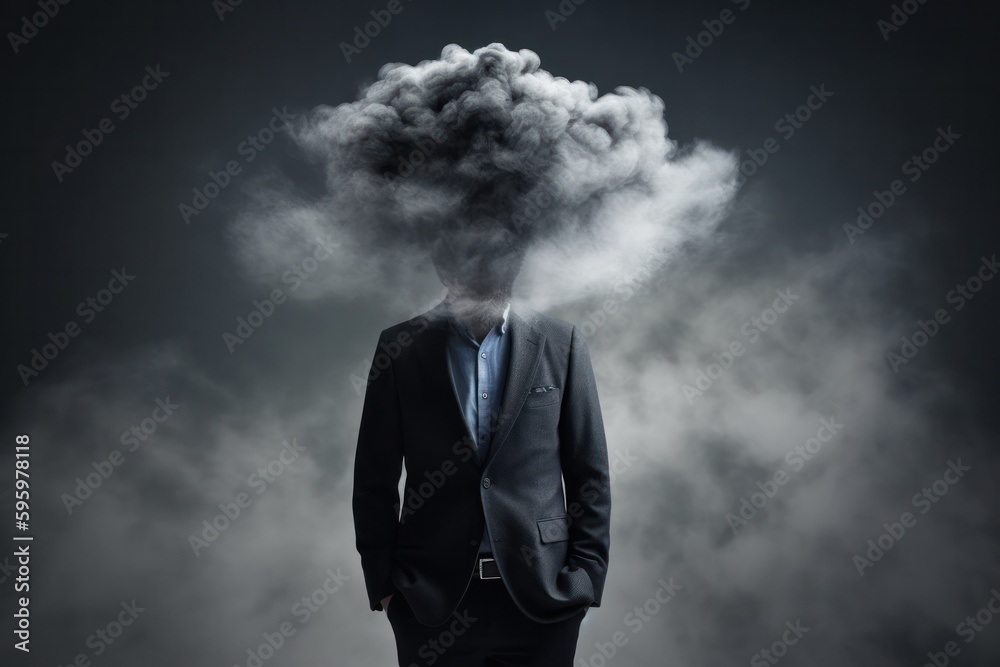 A mental Health Concept of a fictional man with a dark cloud over his ...