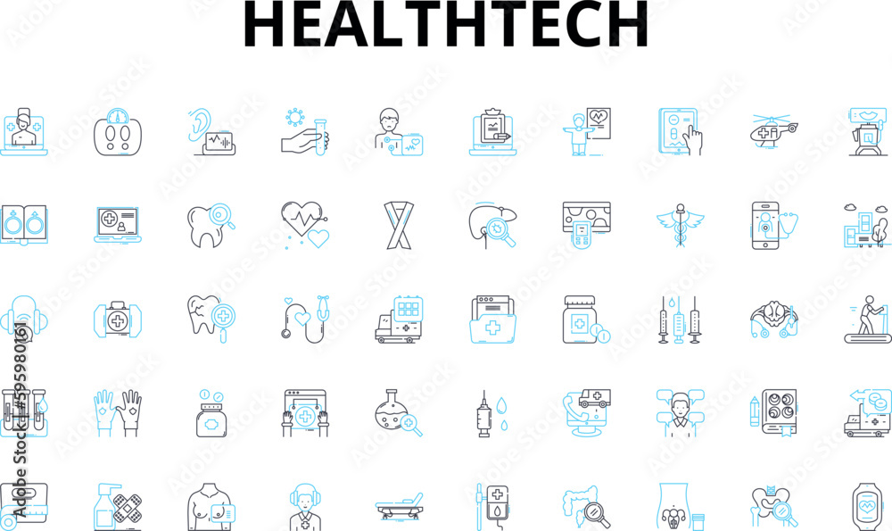 HealthTech linear icons set. Telemedicine, Wearables, EHR, AI, Virtual ...